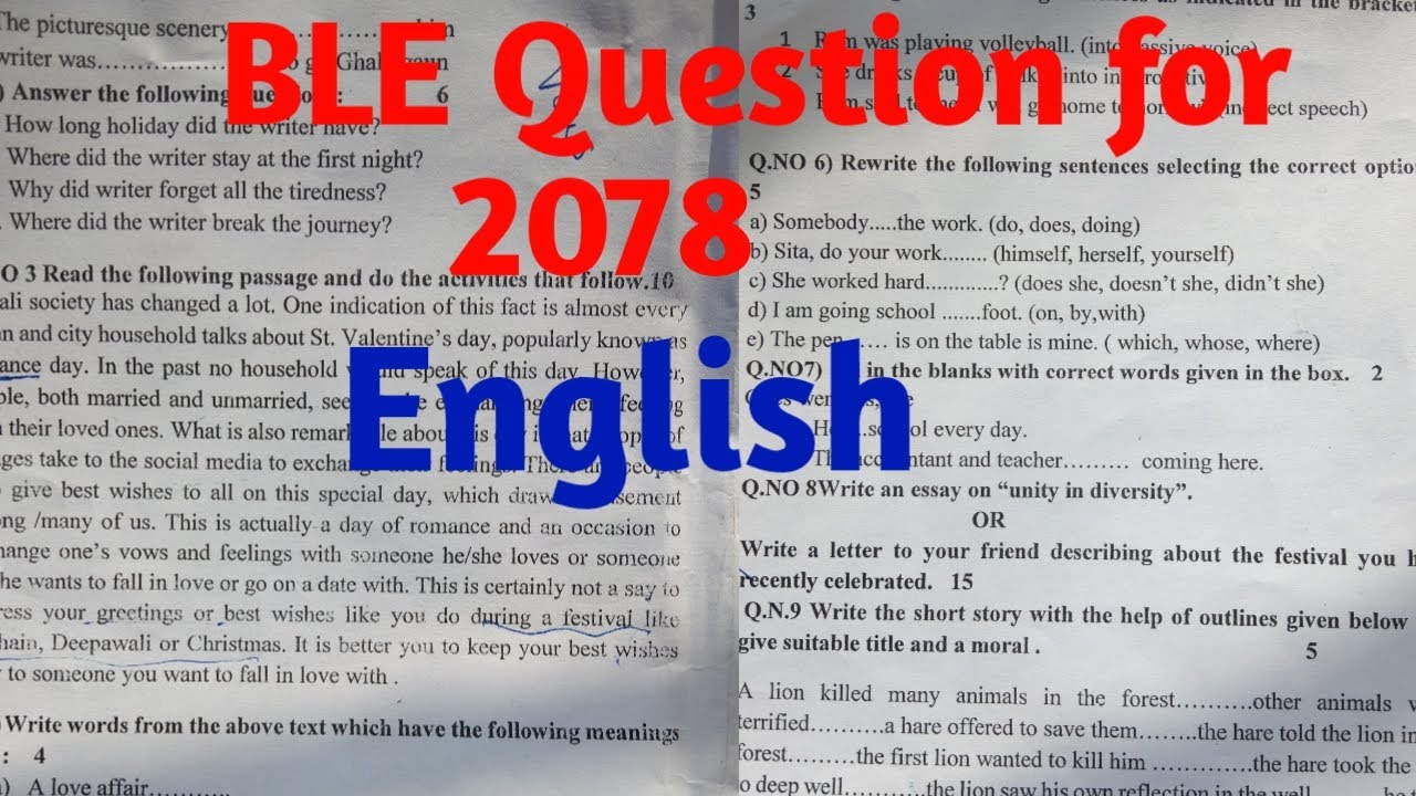 BLE Question -2078|| Subject - English || Class 8 || - YouTube