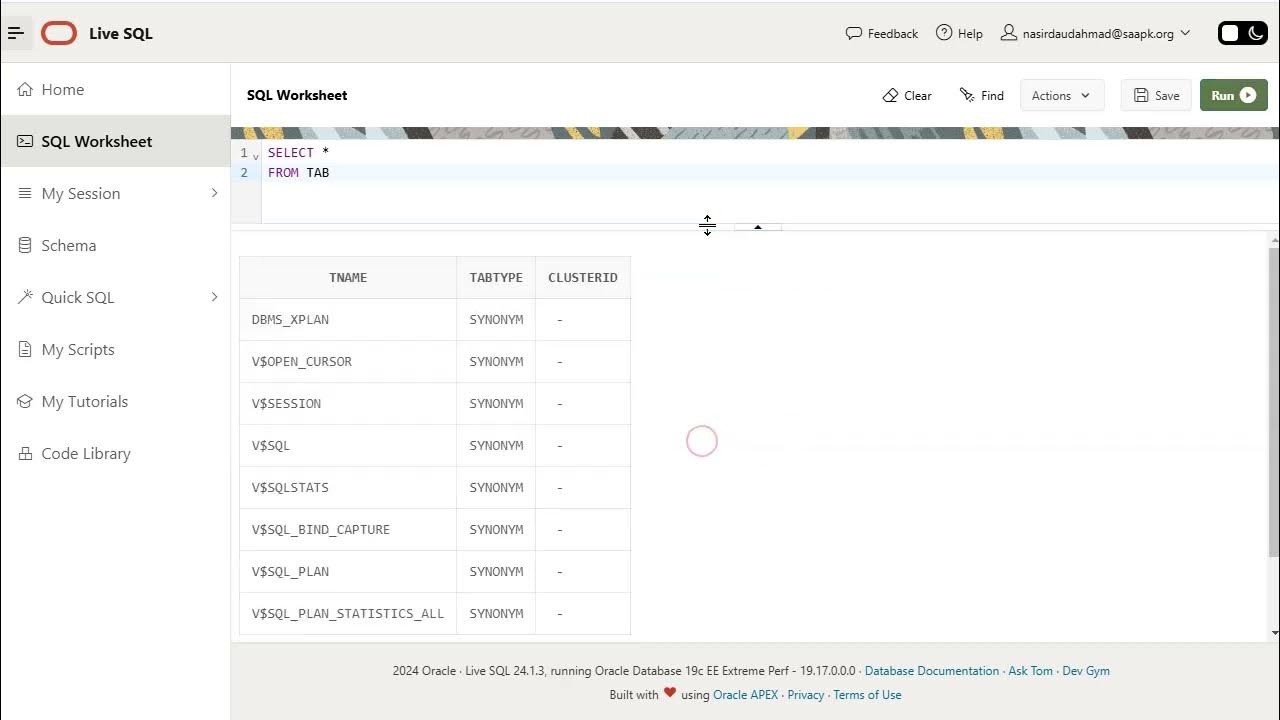 Oracle Live SQL. Oracle19c online database without the need to install locally. - YouTube