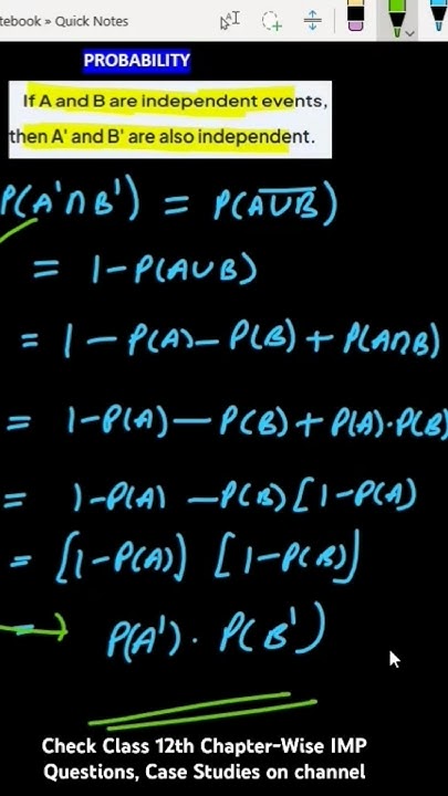 If A and B are independent events then A' and B' are also independent | Probability Class 12 ...