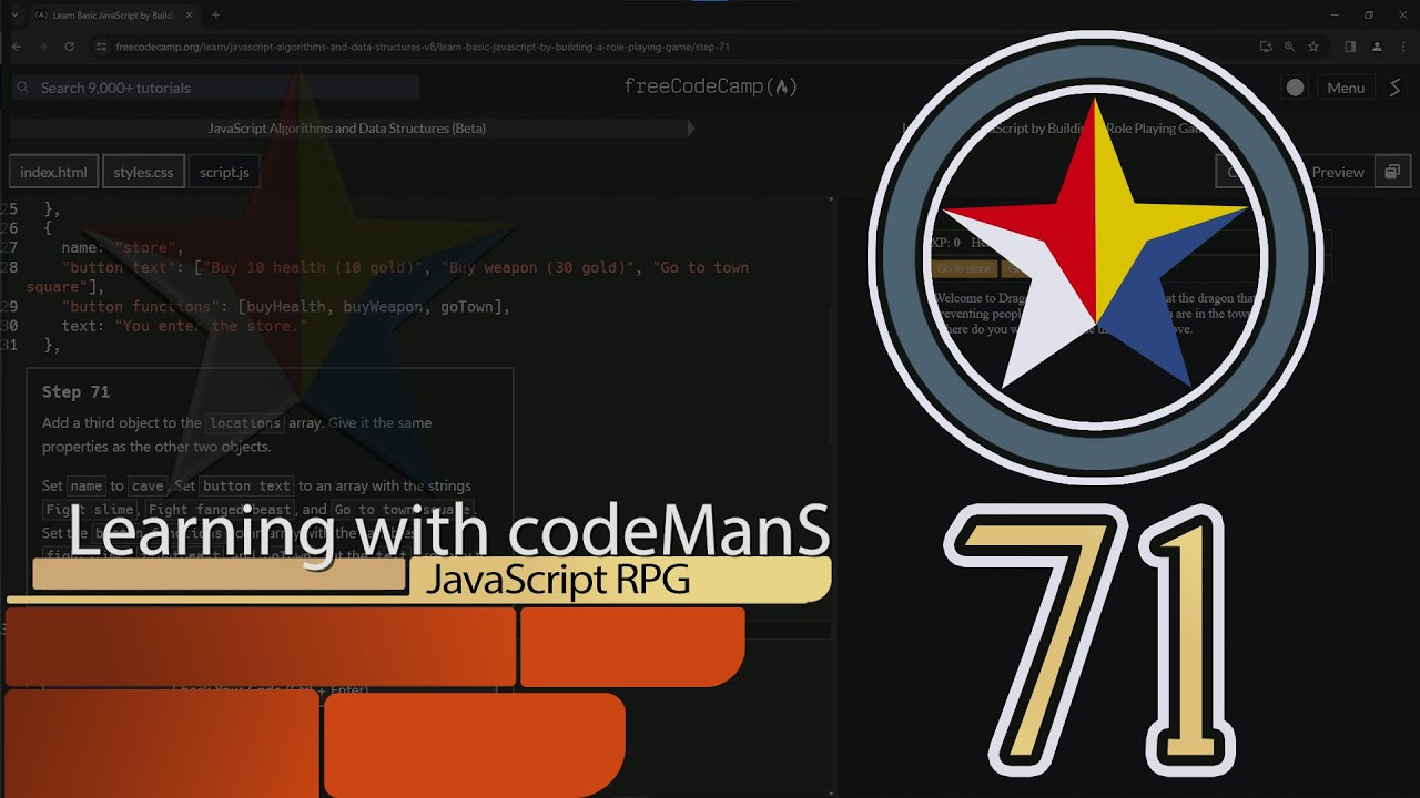 Archived Learn Javascript By Building A Role Playing Game Step 71 Freecodecamp Youtube