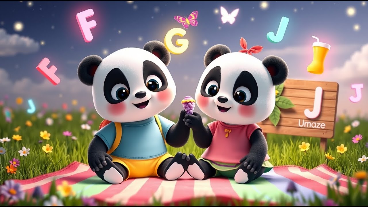 Two Little Pandas Learn Alphabet F to J | ABC Learning Song for Kids ...