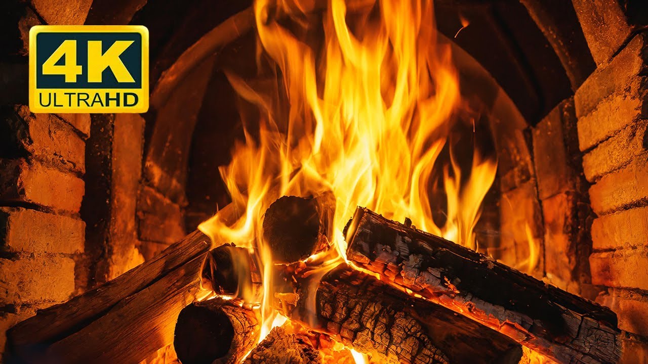 🔥 FIREPLACE (3 HOURS) Ultra HD 4K. Cozy Fireplace with Golden Flames ...