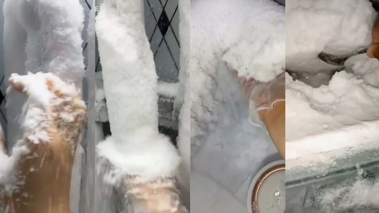 ASMR red freezer ice Scraping with hand//ASMR Full flaky Freezer Ice ...
