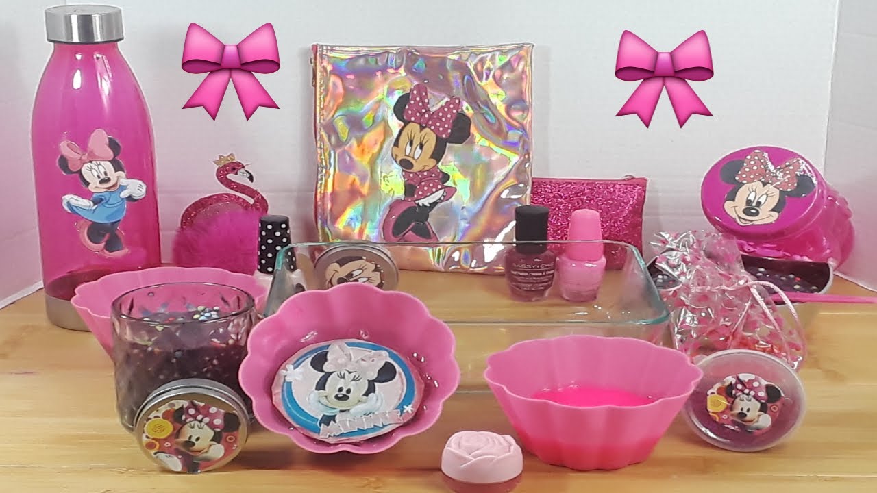 Making Minnie Mouse Slime and MIXING Random Things into Slime ASMR ...