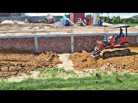 Amazing Construction!! Fill Land To Cover The Wall By Mini Bulldozer ...