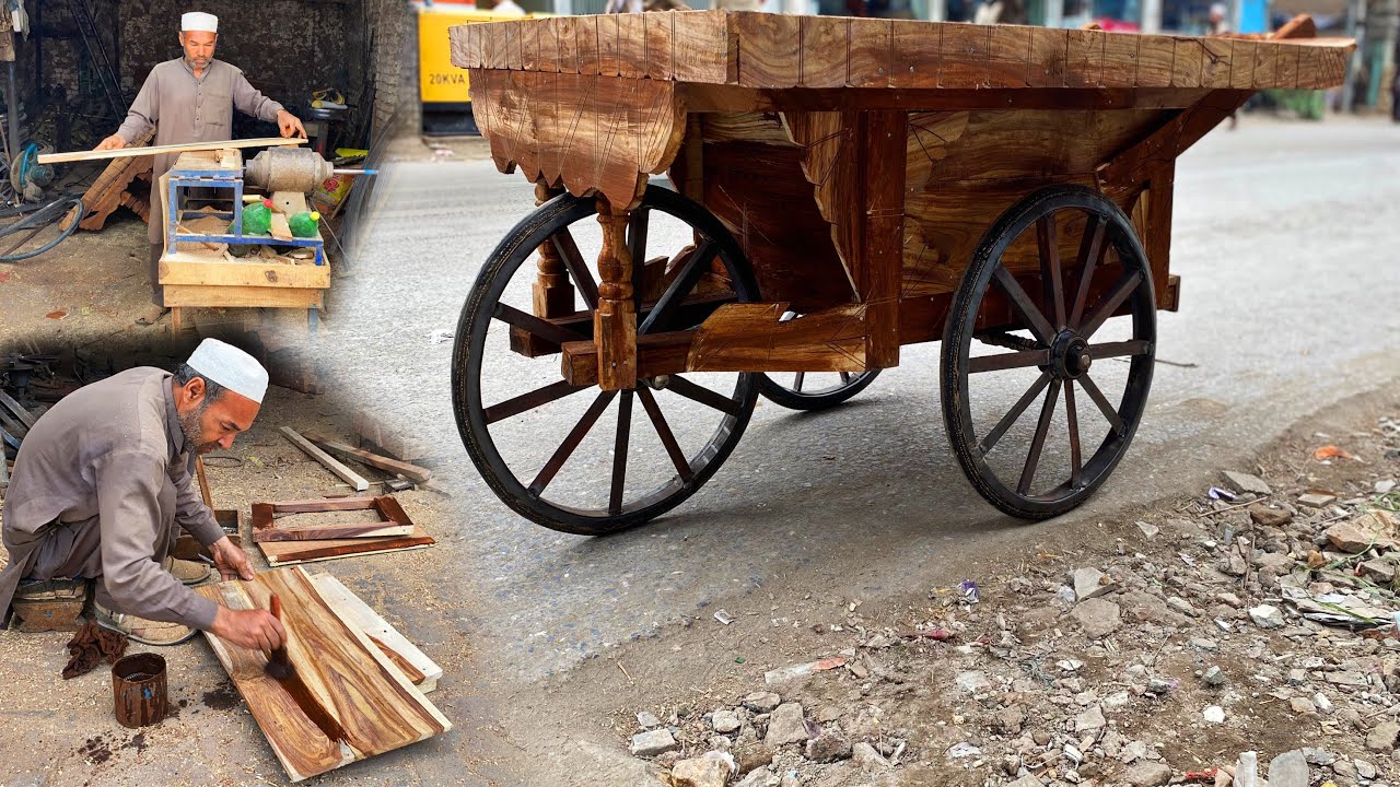 Traditional Tri-Wheel Handcart Construction!"||"Rare Tri-Wheel Handcart ...