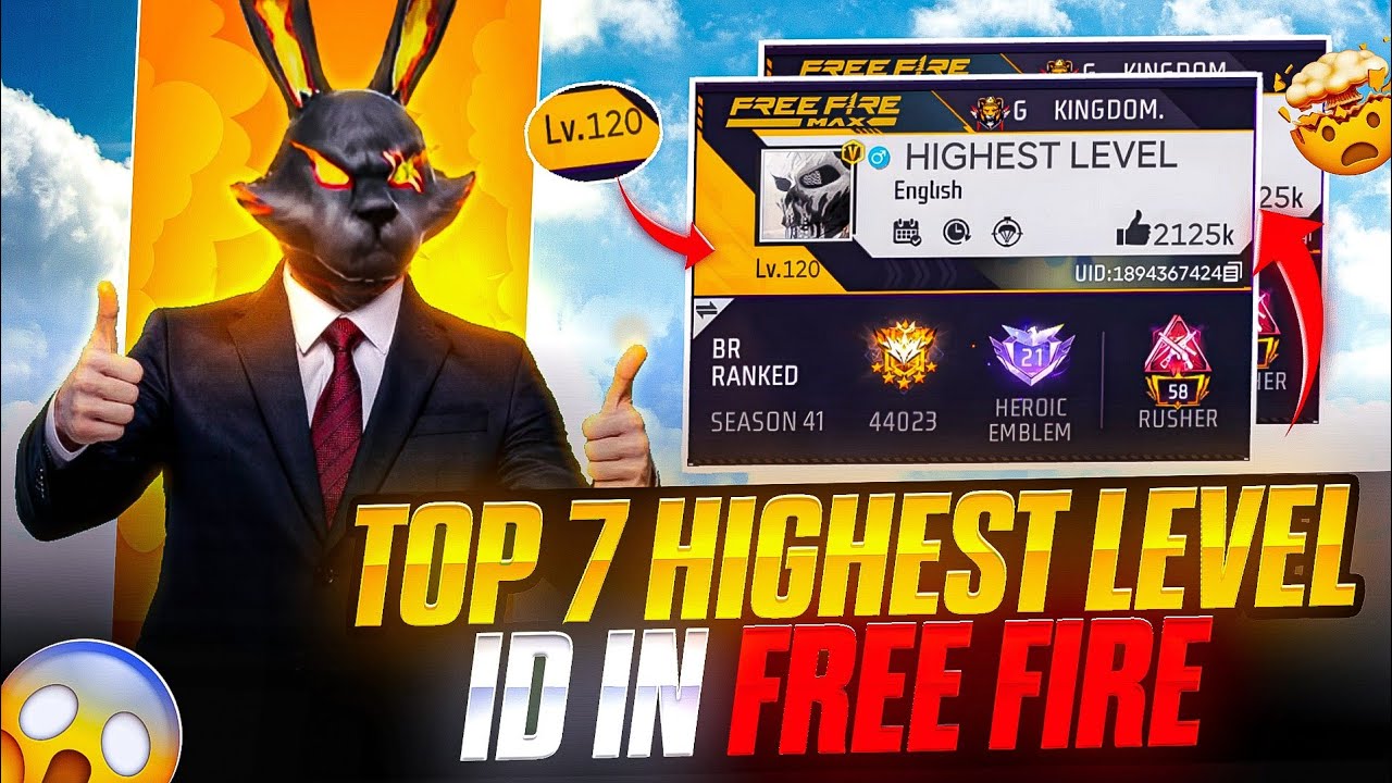 Top 7 [ 100+ ] Level Players Ids in Free fire || World Highest Level ...