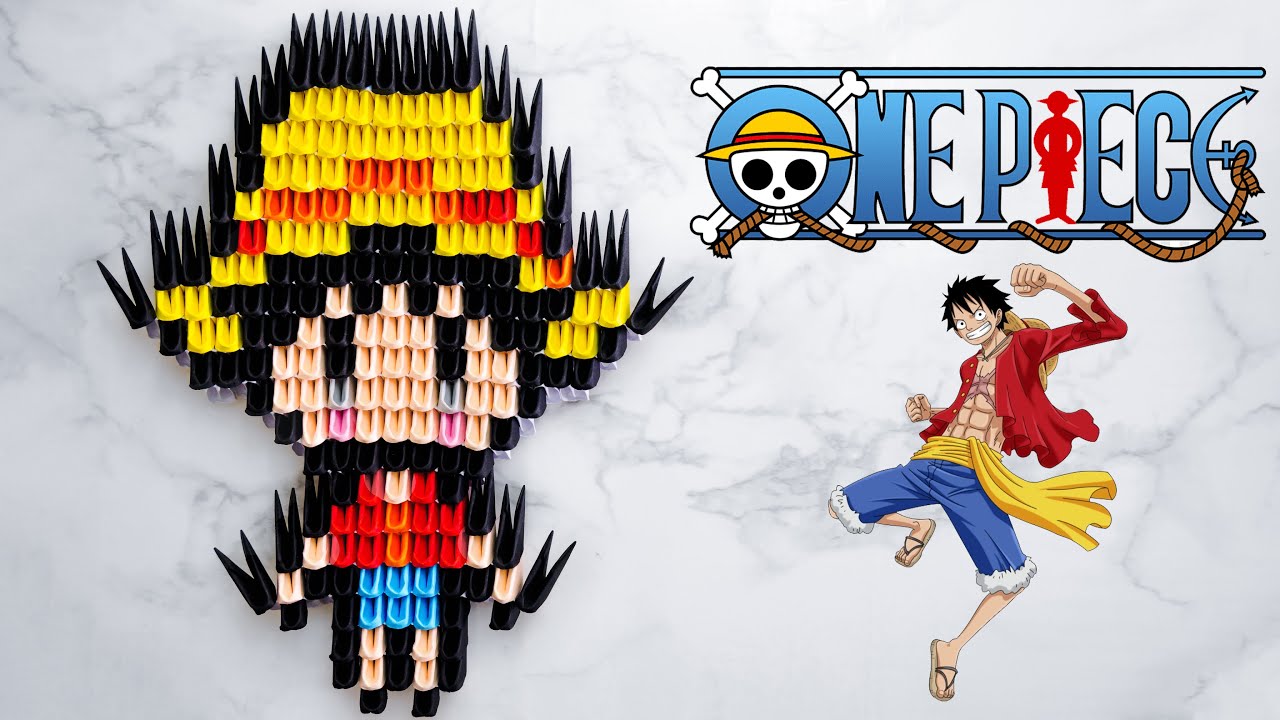 How to Make 3D Origami Pixel Art Luffy from One Piece (1/32 Size ...
