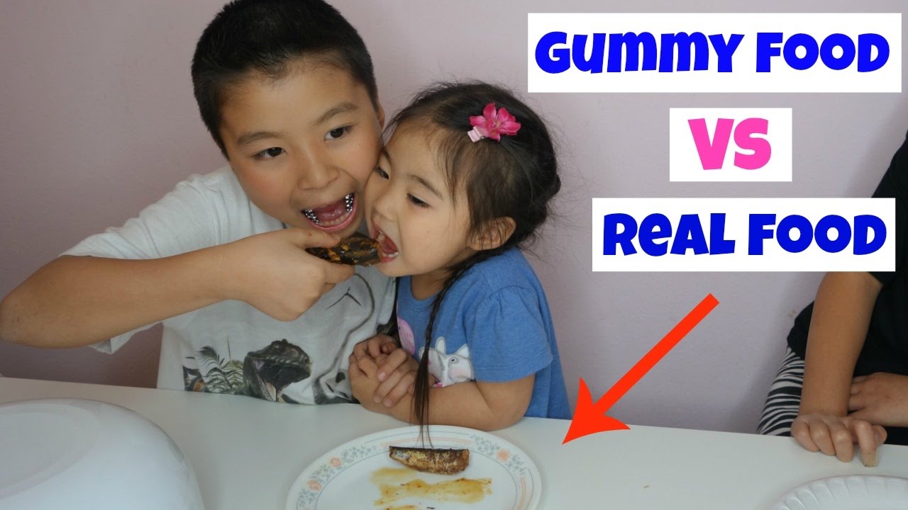 Gummy Food vs Real Food Challenge with Surprise Eggs! - YouTube