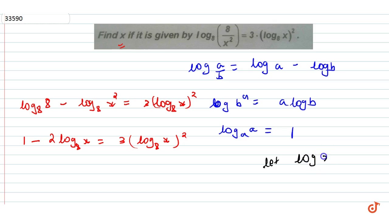 Find X If It Is Given By log 8 8 x 2 3 log 8 X 2 YouTube