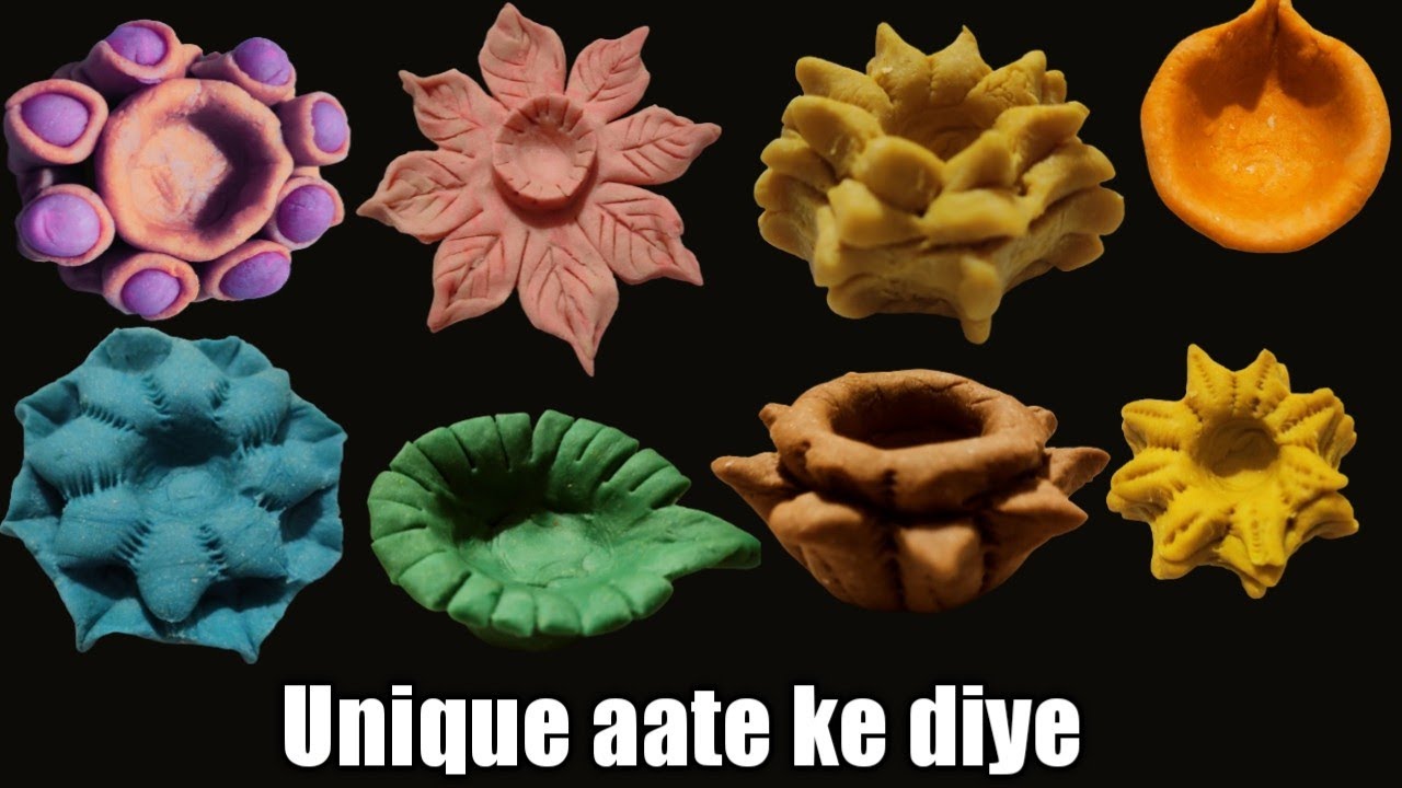 8 Unique & Easy Aata Diya| बनाये रंग बिरंगे आटे के दिये दिवाली के लिए # ...