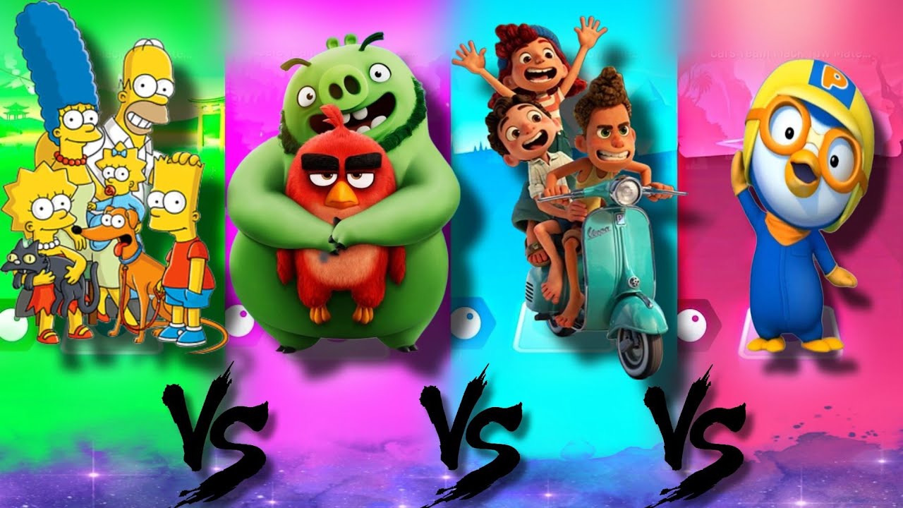 THE SIMPSONS 🆚 ANGRY BIRDS MOVIE 🆚 LUCA PIXAR 🆚 PORORO |🎮 Tiles Hop EDM ...