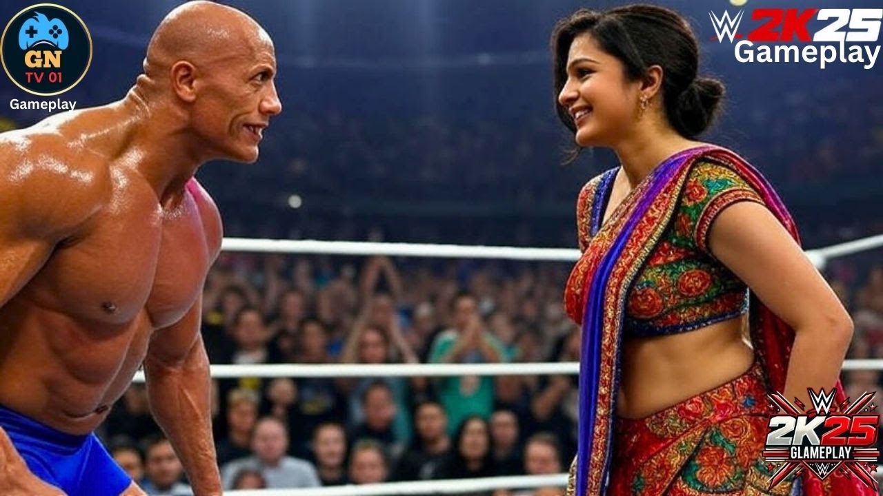 WWE 2K25 - Pakistani Diva Afreen vs The Rock - Intergender Match ...