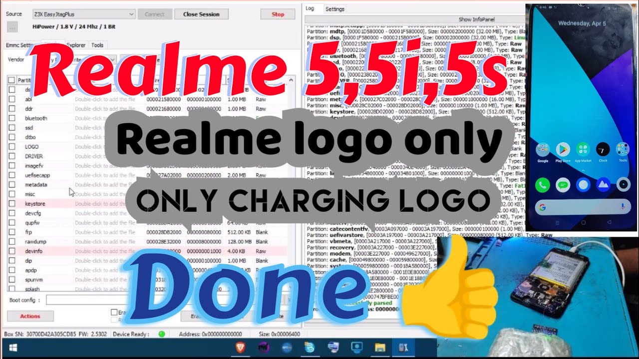 Realme 5,5i,5s realme logo @ charging logo only done by easy JTAG plus ...