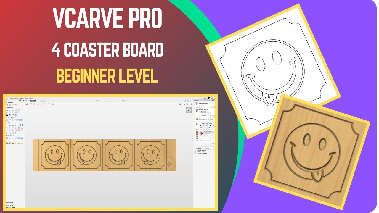 VCarve Pro - 4 Coaster Board - YouTube