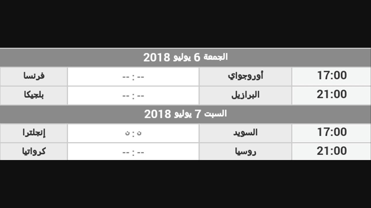مباريات دور ال 8 كأس العالم 2018 ، بتوقيت مكة Youtube