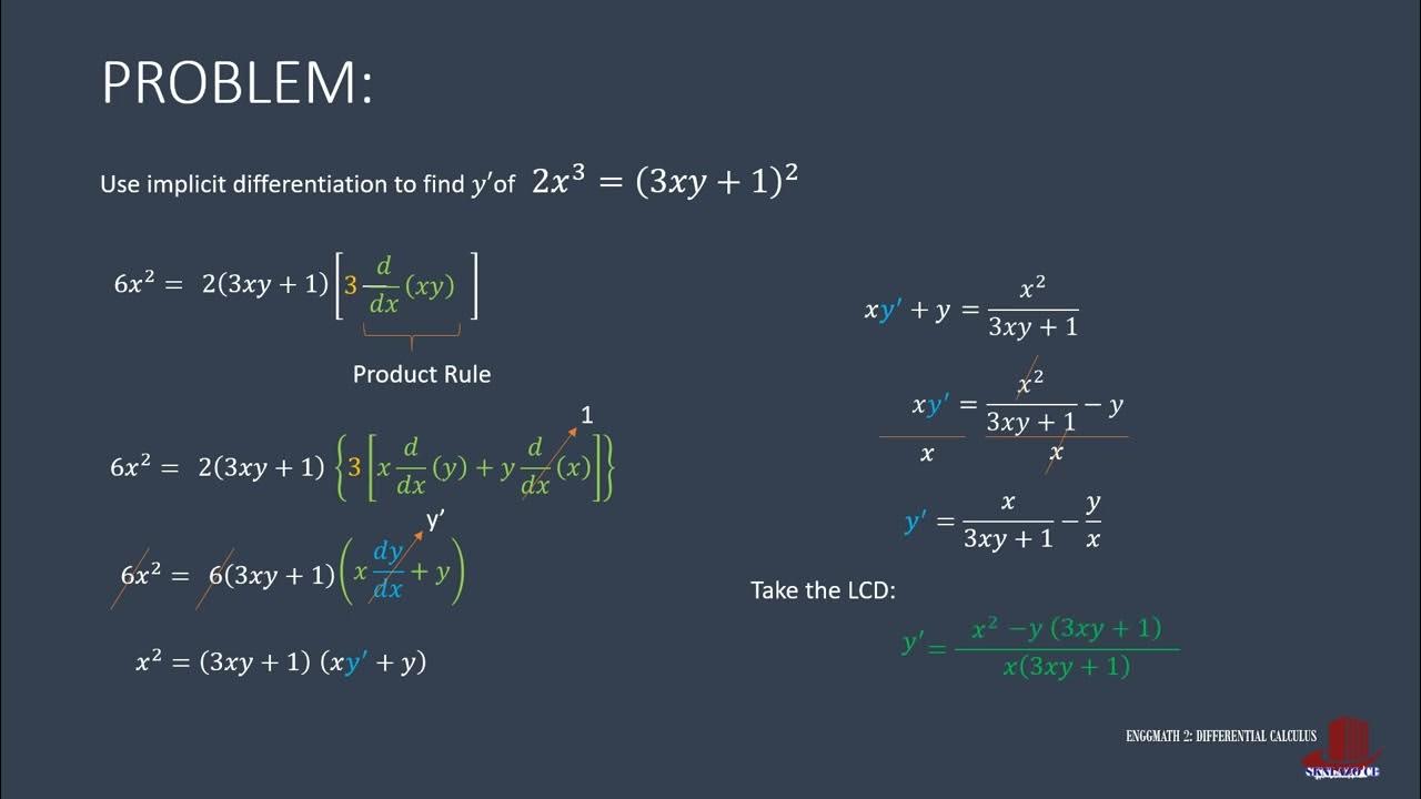 IMPLICIT DIFFERENTIATION: POLYNOMIAL USING PRODUCT AND GENERAL POWER RULES: EXAMPLE 4/5 - YouTube