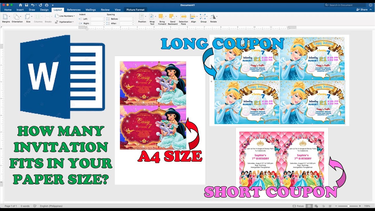 HOW MANY INVITATION FITS IN A4, SHORT and LONG COUPON SIZES | Cassy ...