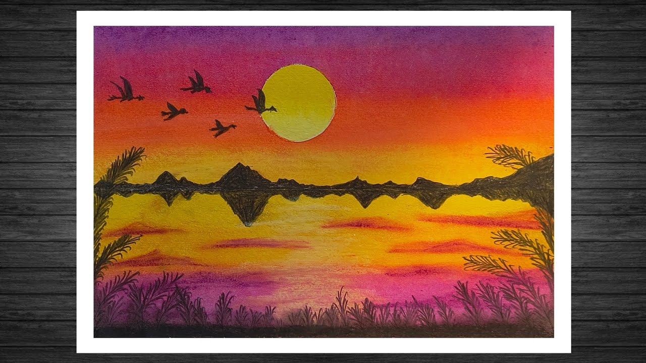 Sunset Scenery Drawing Step by Step | How to Draw Beautiful Sunset ...