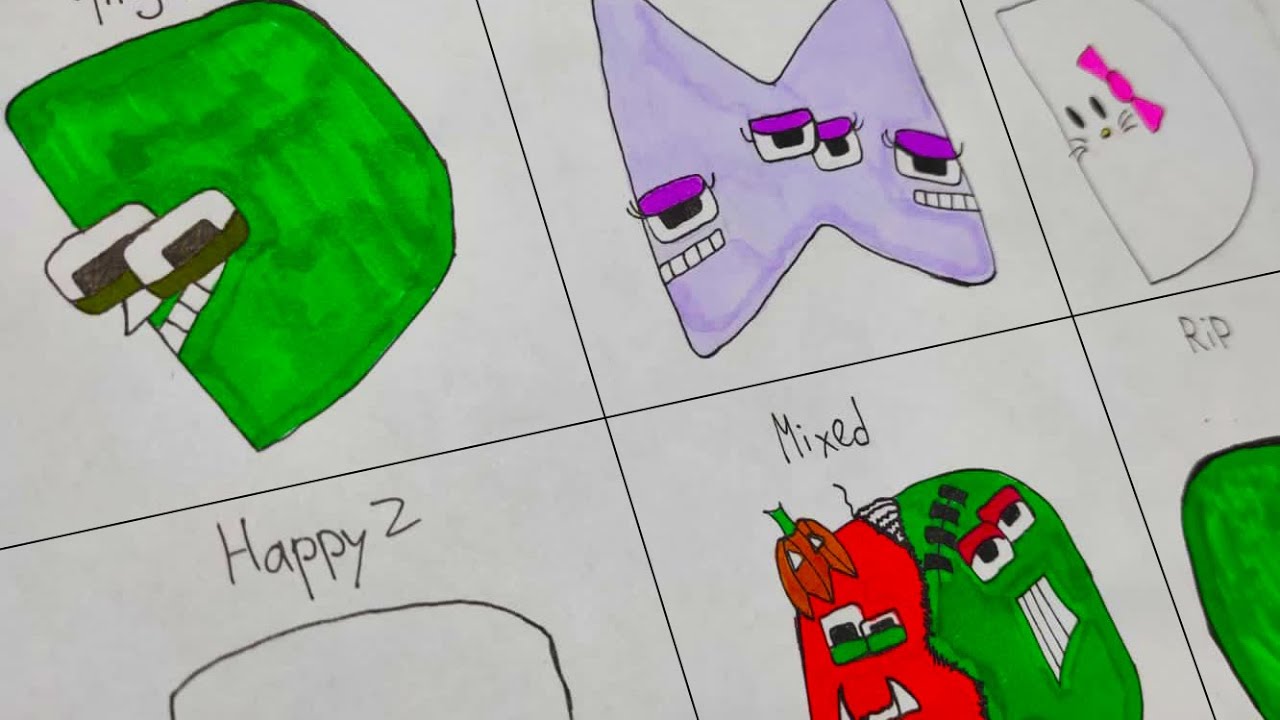 Drawing ALPHABET LORE "D" Original, W, Kitty, Happy, Mixed, Rip - YouTube