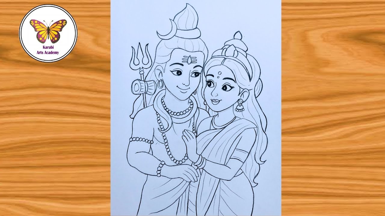 How to draw shiva and parvati easy| shiva parvati devi drawing| chitra ...