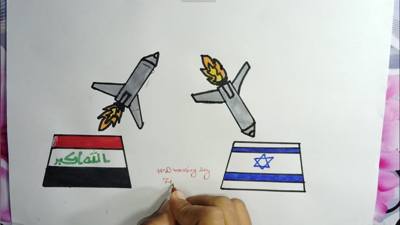 Drawing Of Iraq 🇮🇶 Flag And Israel 🇮🇱 Flag With Rocket 🚀 ...