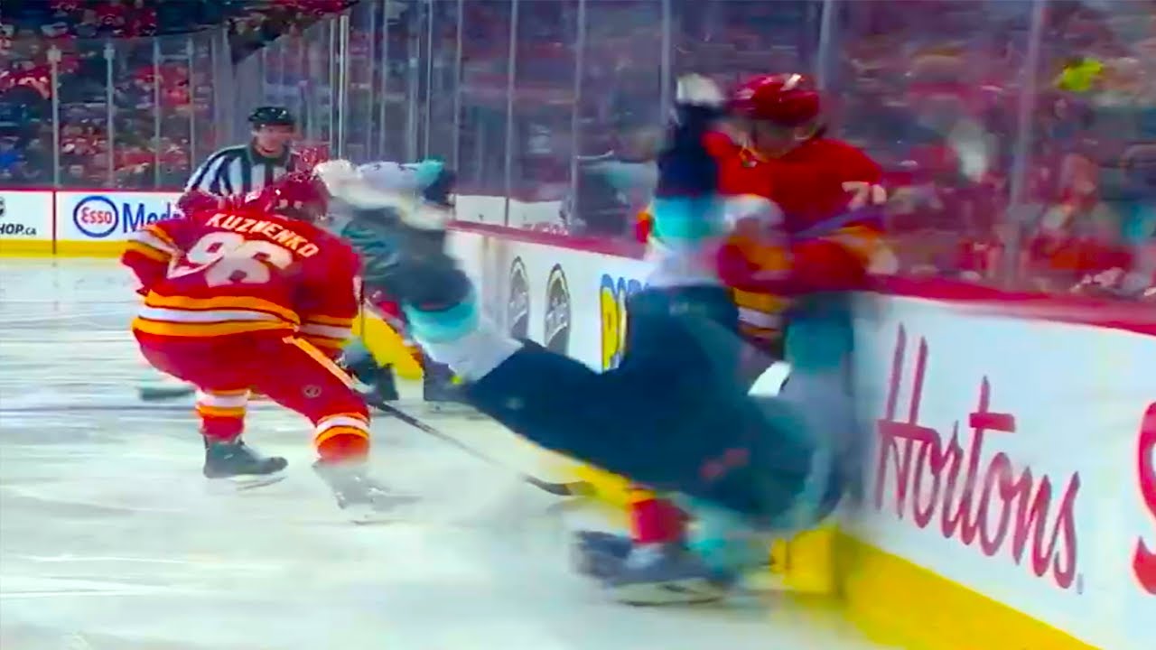Martin Pospisil Hit on Adam Larsson (FULL CLIP) Kraken vs Flames | NHL ...