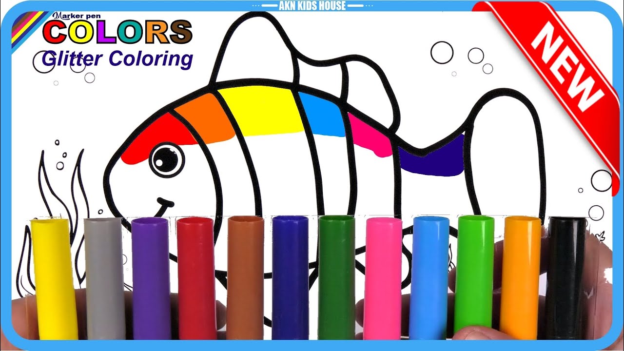 ( ANIMALS ) Fish Coloring Pages For Kids🐠🐠🐠 Big Marker Pencil Glitter ...