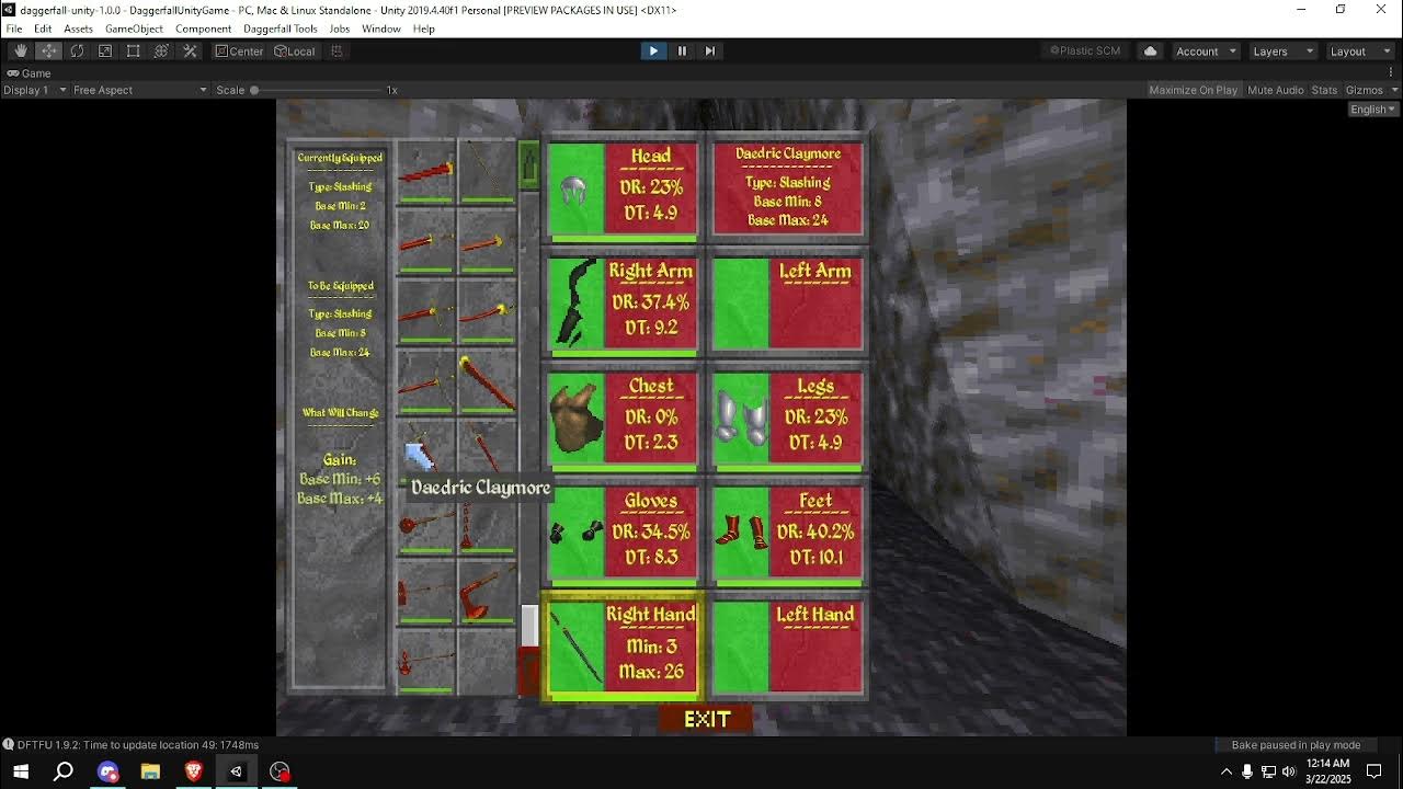 WIP Daggerfall Unity Mod Feature Showcase, Physical Combat Overhaul v2.0 Update, Equipment GUI ...