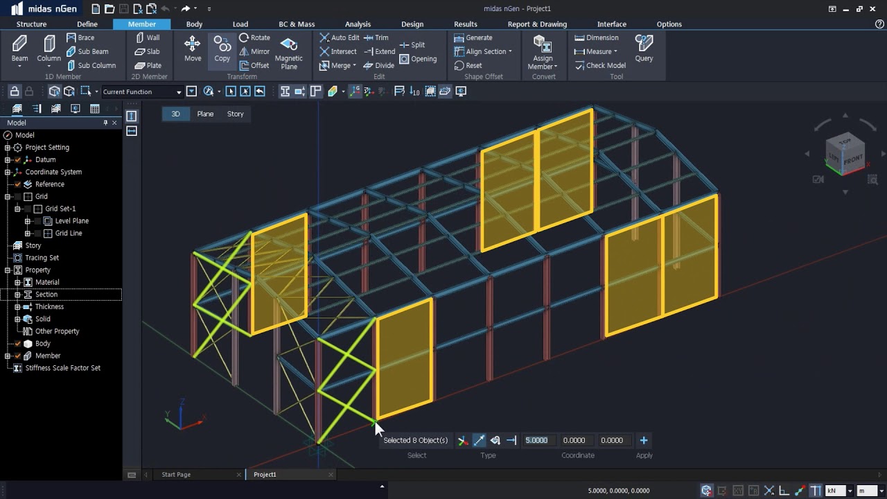 [midas nGen Tutorial] Steel Plant Structure_Modeling 05. Braces - YouTube