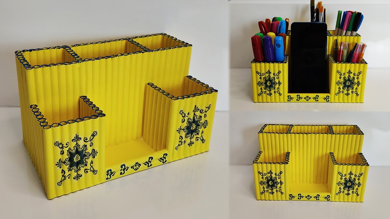 Desktop Pen Organizer and Phone Stand Make of Paper Tubes - DIY Paper ...