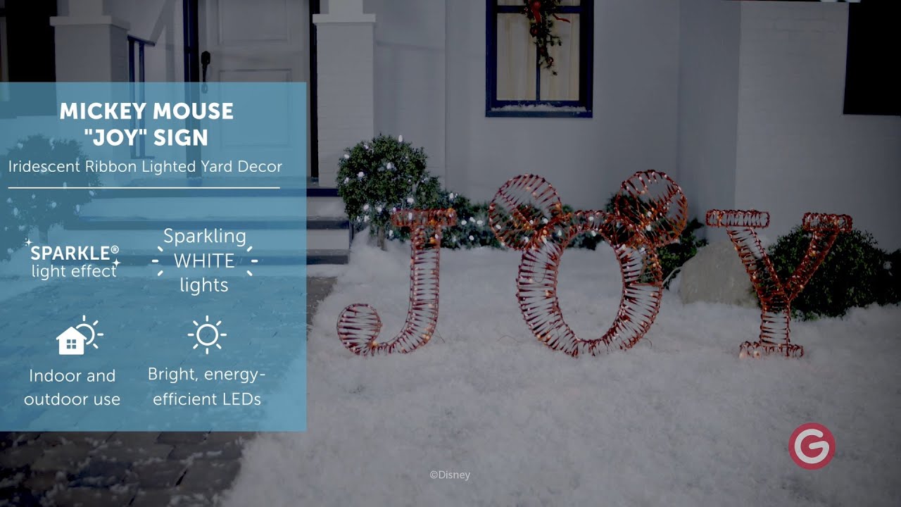 MICKEY MOUSE ""JOY"" SIGN | Iridescent Ribbon Lighted Yard Decor - YouTube