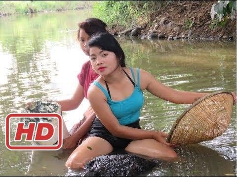 Amazing Fishing at Battambang   Beautiful Girl Fishing   How To Catch Fish By Hand Part 06