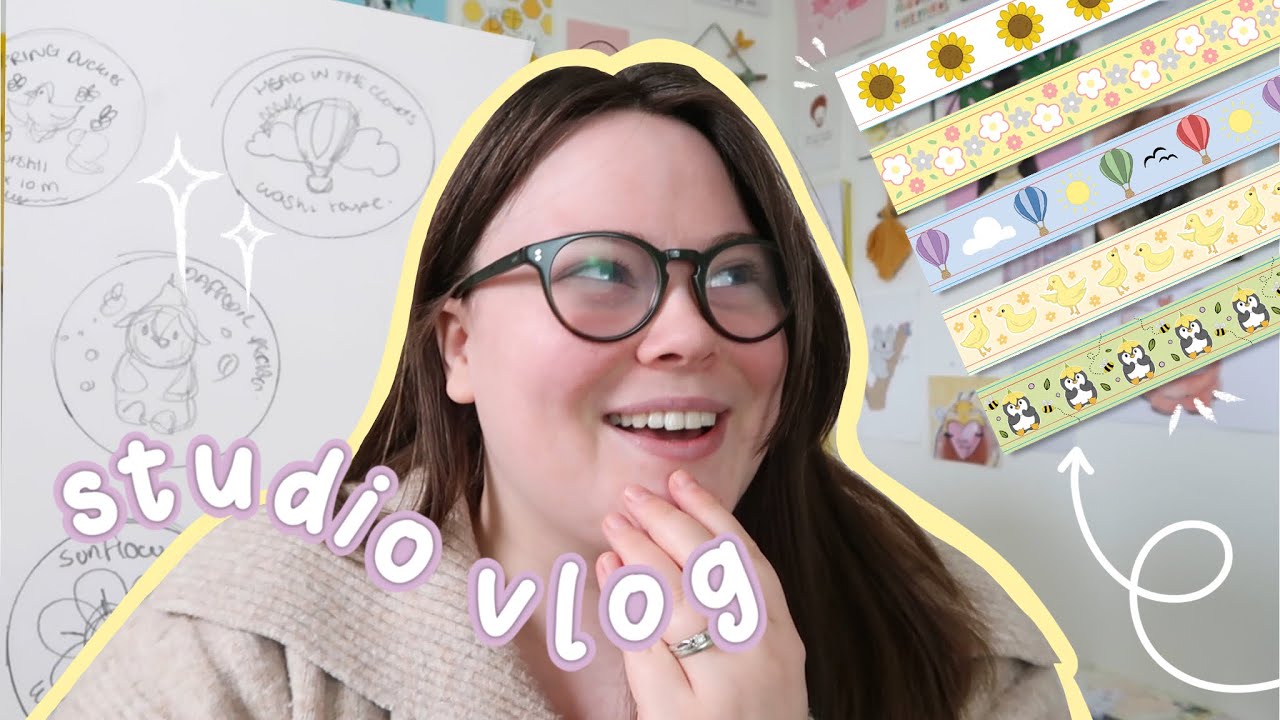 🌼 STUDIO VLOG 🌼 Finalising WASHI designs! Sketch book drawing, packing orders + peeling charms ...