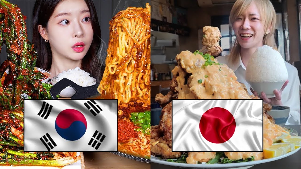 JAPANESE vs KOREAN Mukbangers | ASMR Compilation | Lets eat with ...
