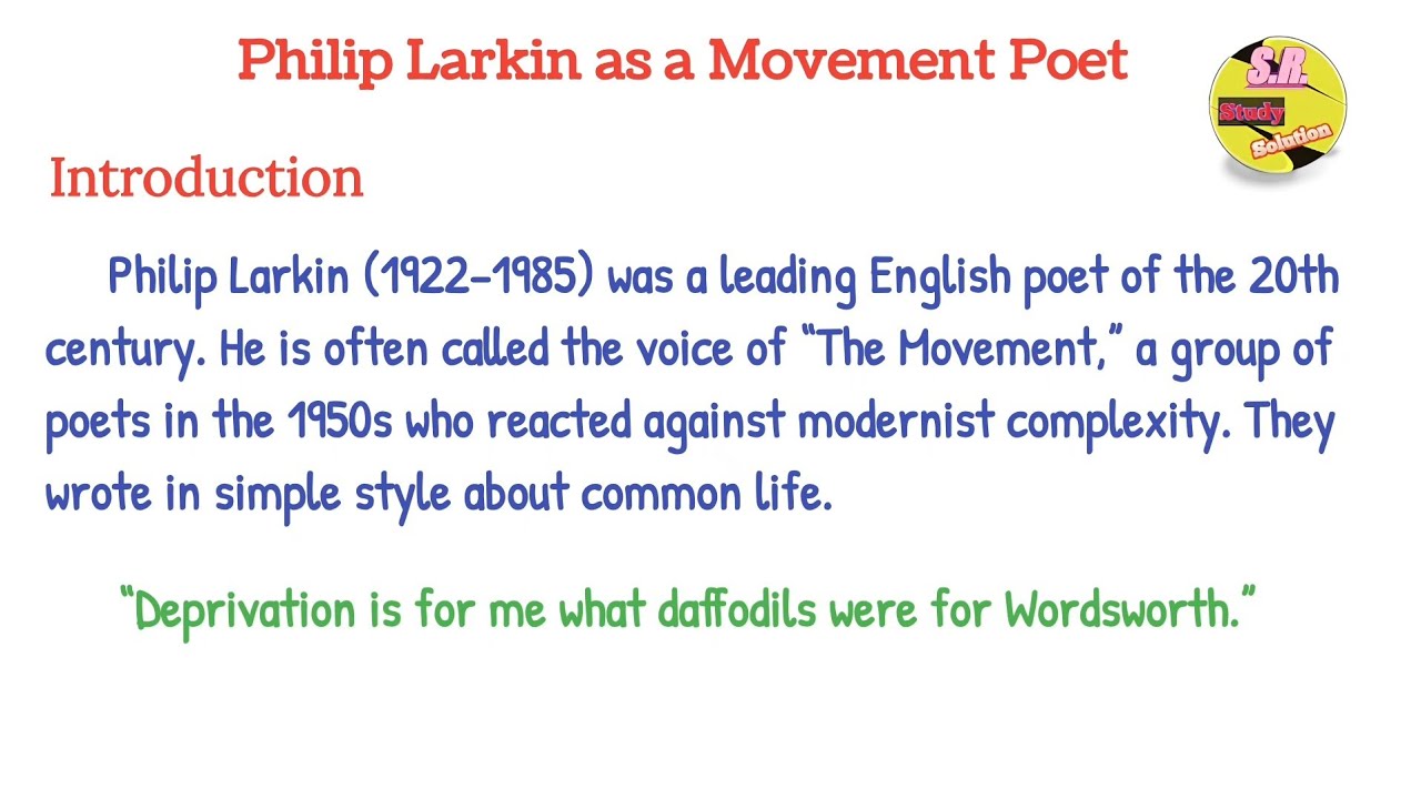 Philip Larkin as a Movement Poet | Critical Appreciation & Analysis ...