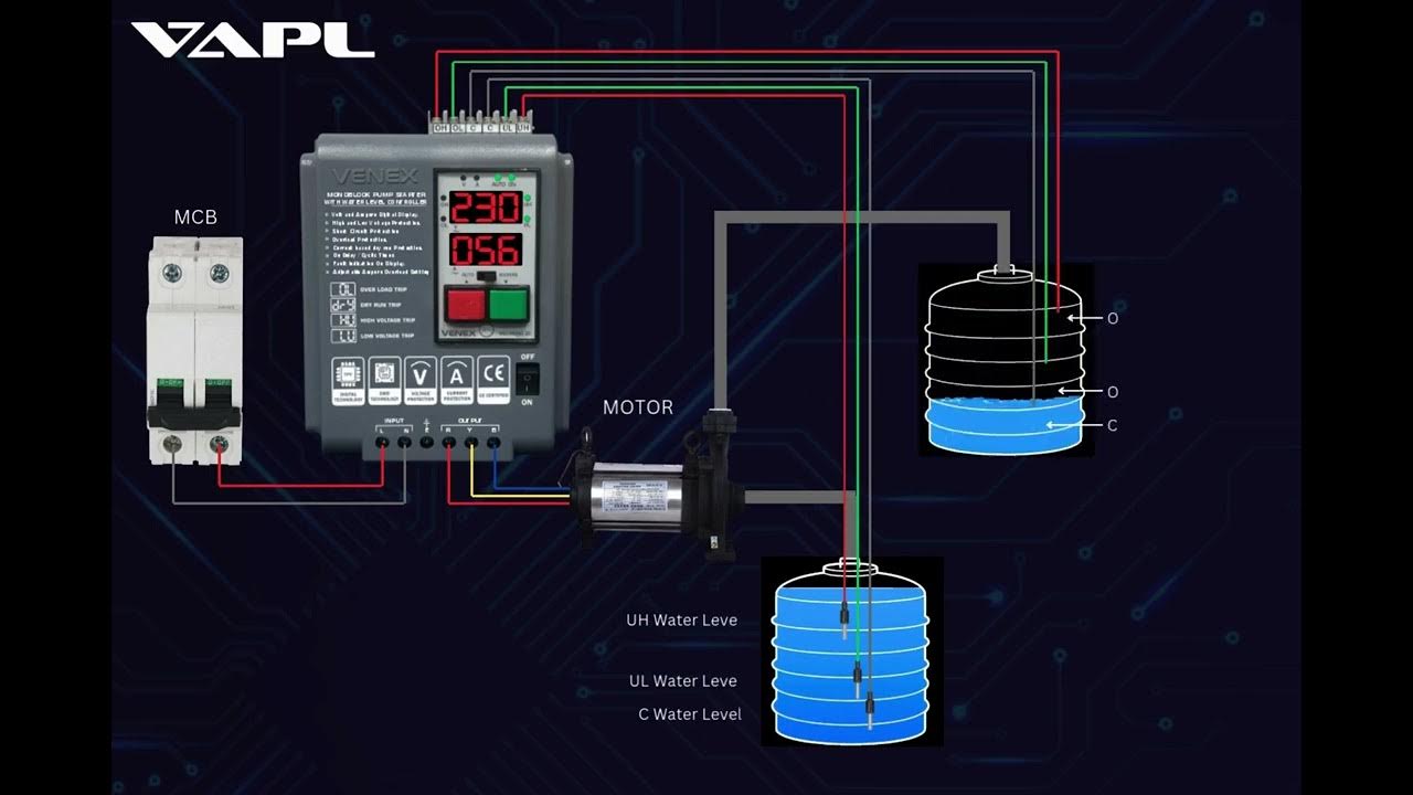 VENEX single phase starter with water level controller WLC MONO 26 wiring diagram - YouTube