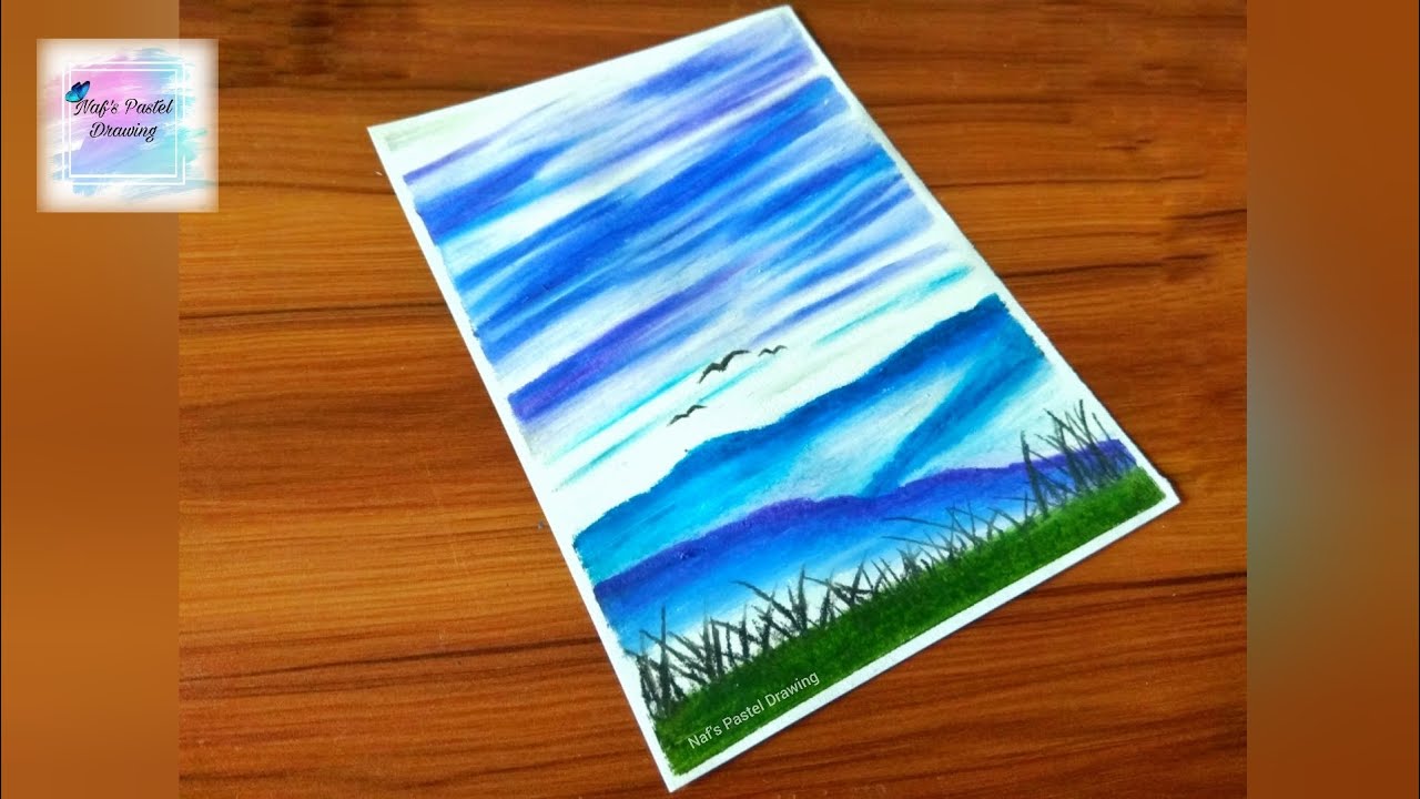 Oil Pastel drawing || Asthetic blue sky drawing with oil pastel - YouTube