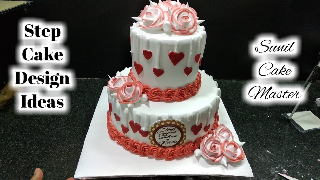 Two Step Engagement Cake Design Ideas | How To Make 2 Step Cake Flowers ...