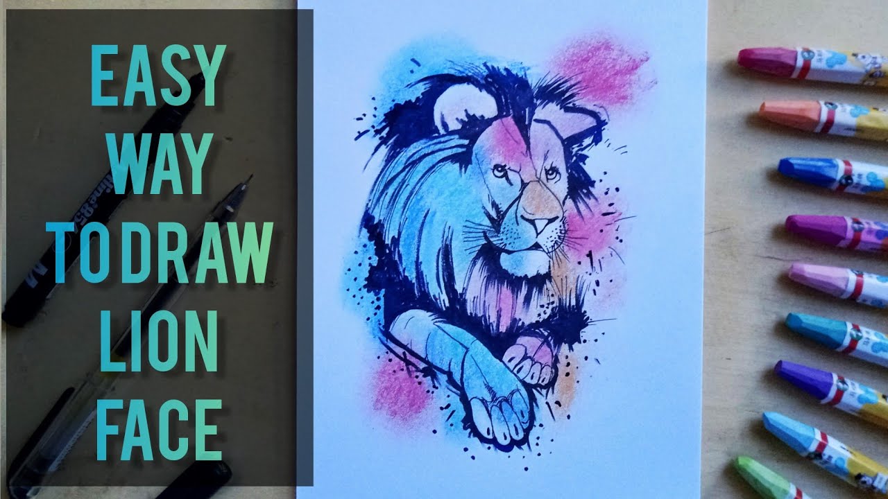 Cara Mudah Menggambar Muka Singa | Easy Ways to Draw Lion Face | Oil ...