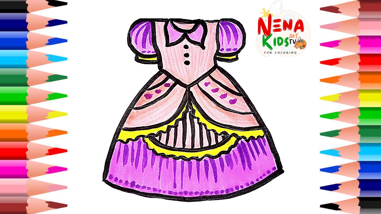 How to draw color princess dress gown || mewarnai gaun baju putri ratu ...