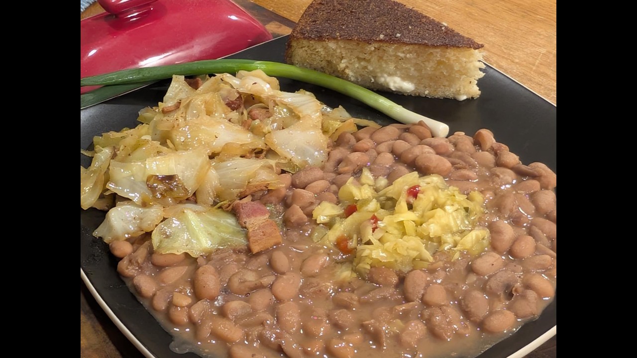 Fried Cabbage with Bacon, Pintos with Ham Hock, Skillet of Cornbread ...