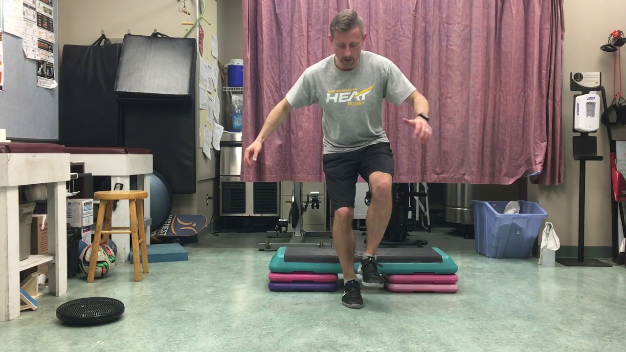 Double leg box drop to single leg balance - YouTube