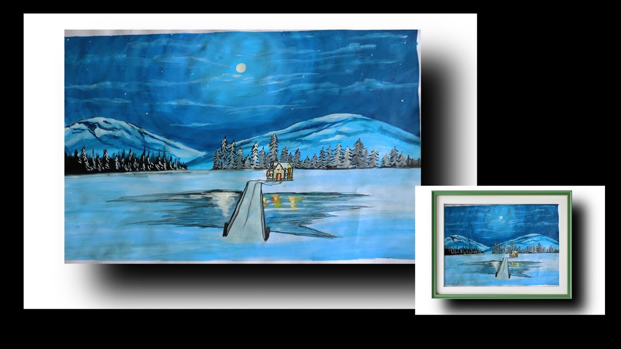 how to create acrylic full moon winter painting _acrylic winter full ...
