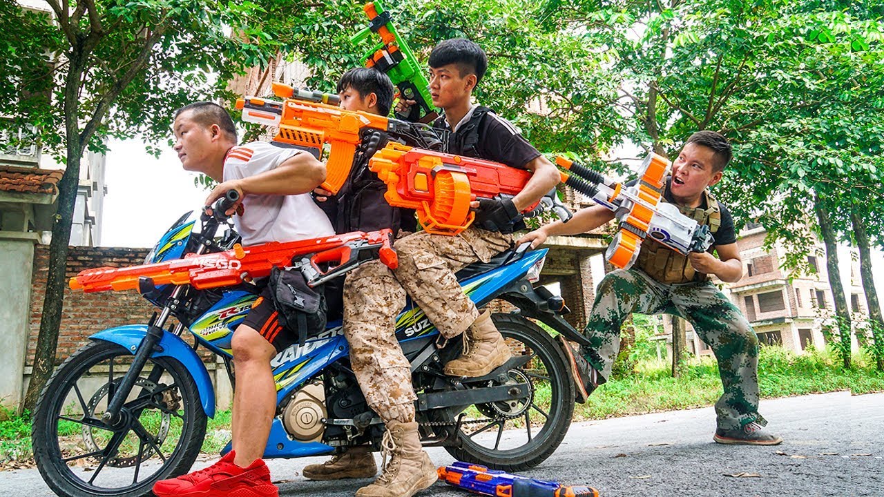 Battle Nerf War: Navy Force Nerf Guns Enemy Group Motorcycle Racing ...