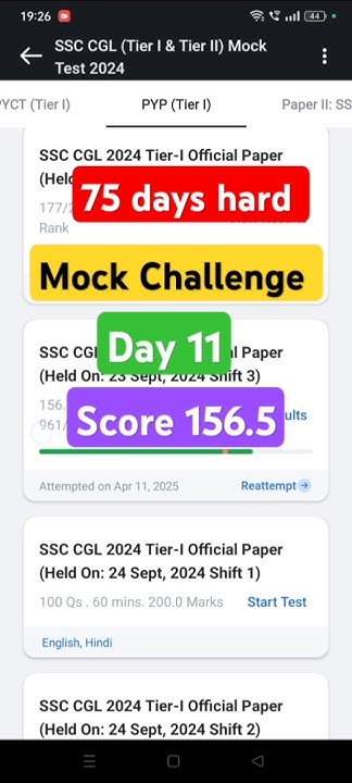 75 days hard Mock Challenge day 11 23 sept 3rd shift paper #ssc #cgl # ...