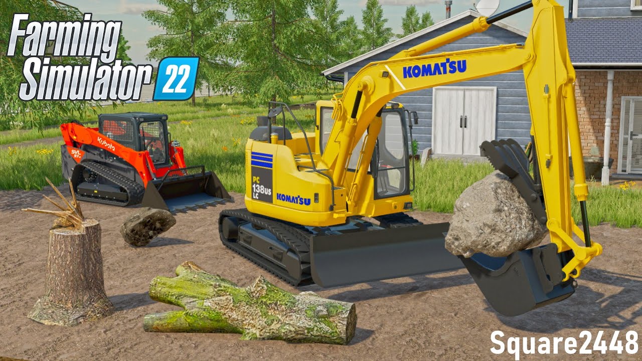 First Job With NEW Excavator! (Clearing OVERGROWN Yard) | FS22 ...