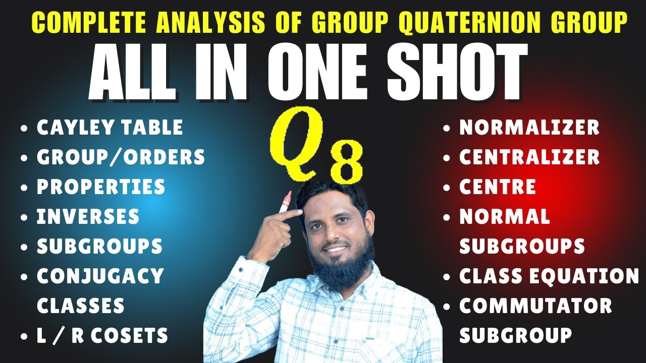 Lec 89 Complete Group Analysis of Quaternion group Q8, Centre ...