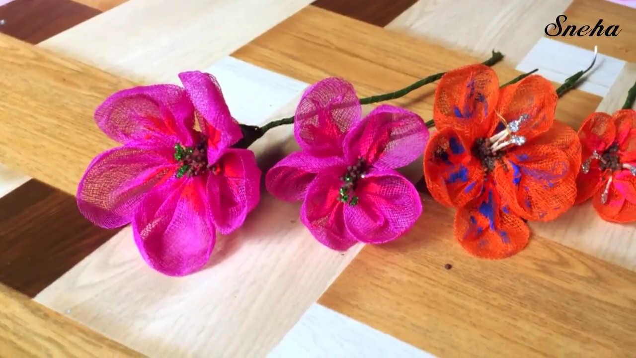 DIY - How to make organdy flowers at home.By Punekar Sneha. - YouTube