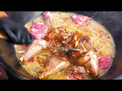 Uzbek Chef prepares meaty Street Food in large Wood Oven | Street Food Berlin Germany